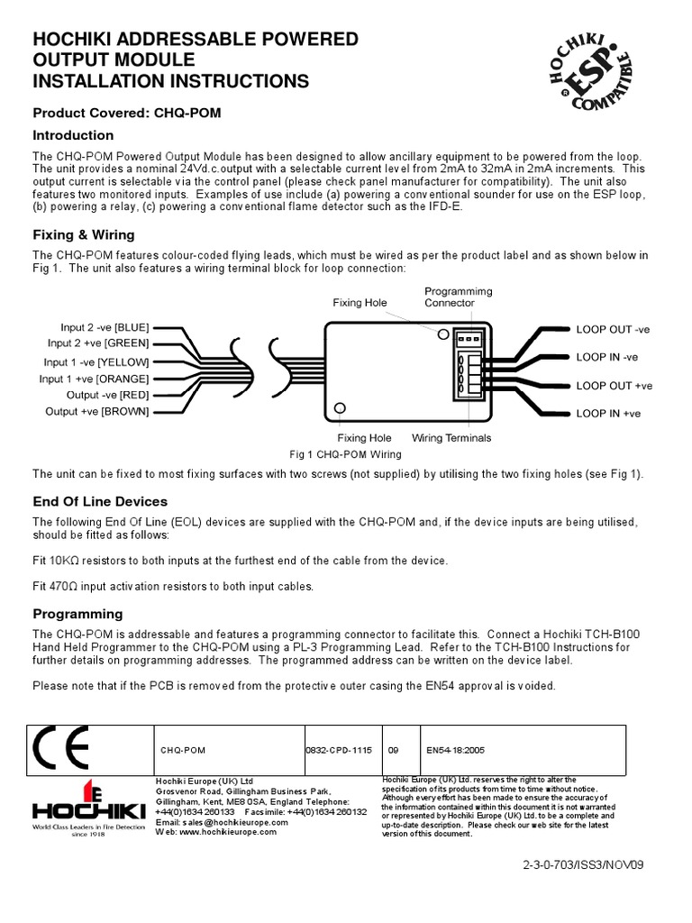 Hochiki Addressable Powered Output Module Installation Instructions | Download Free PDF ...