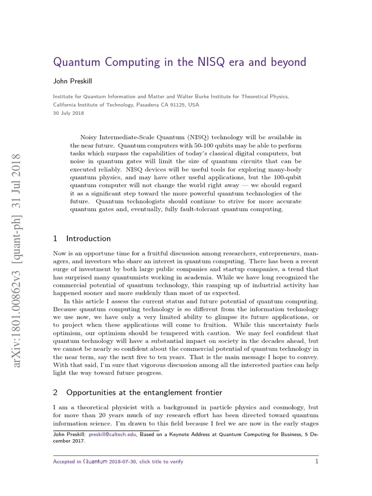 Quantum Computing in The NISQ Era and Beyond | PDF | Quantum Computing | Quantum Entanglement