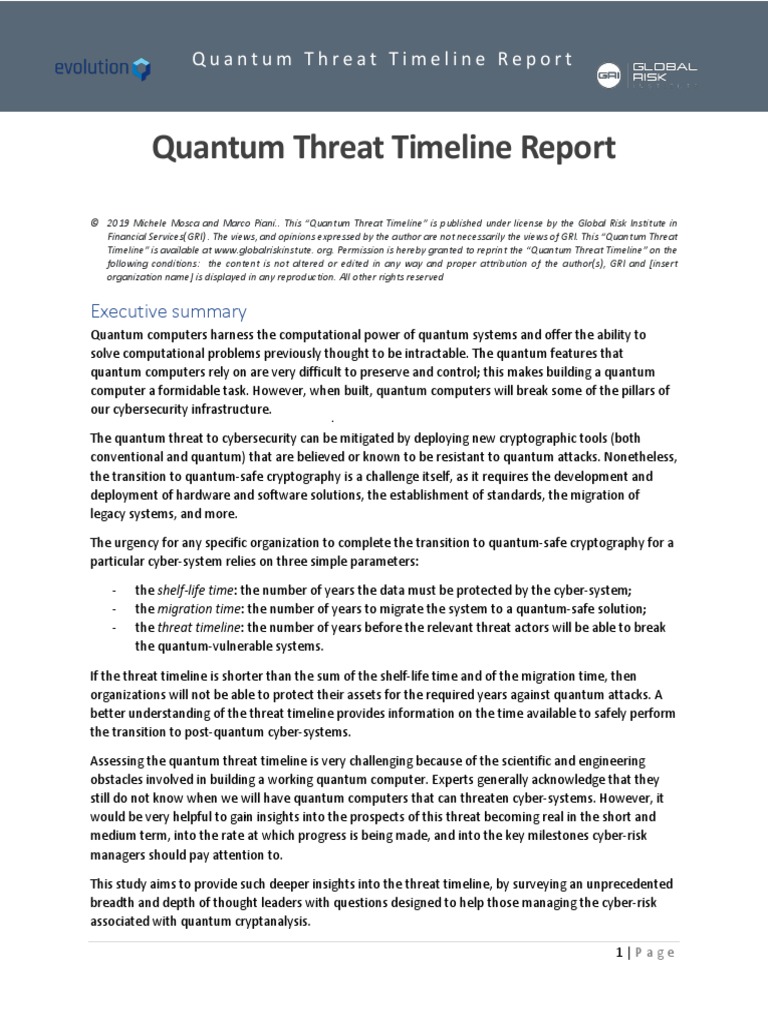 Quantum Threat Timeline - Full Report | PDF | Quantum Computing ...