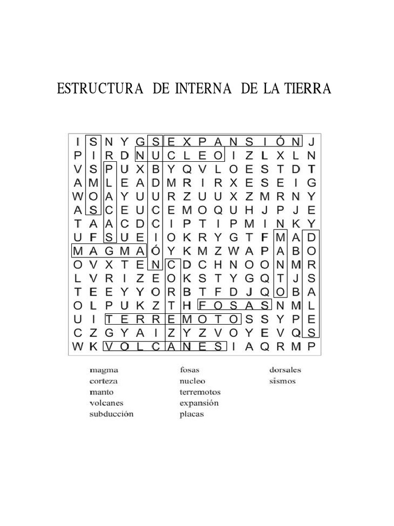 Crucigrama de Estructura Interna de La Tierra | PDF