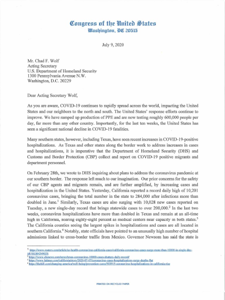 Chip Roy DHS Letter Letter To DHS Chad Wolf 07-2020 | PDF
