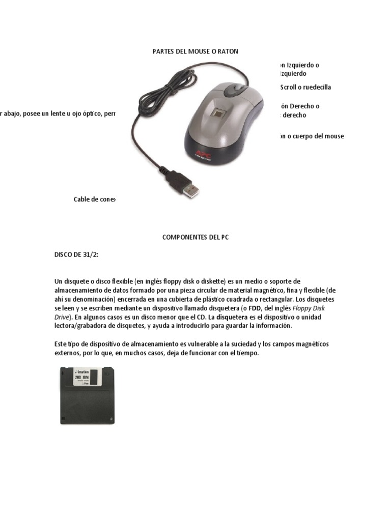 Partes Del Mouse o Raton | PDF | Ocio | Disco flexible