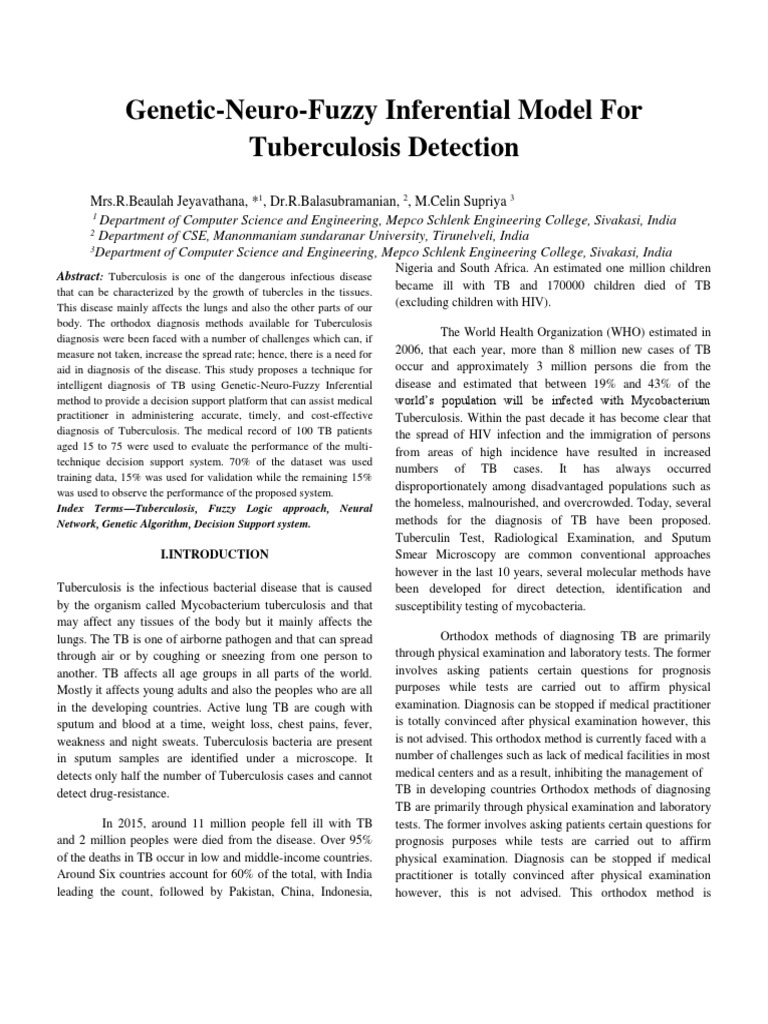 Genetic-Neuro-Fuzzy Inferential Model For Tuberculosis Detection | PDF ...