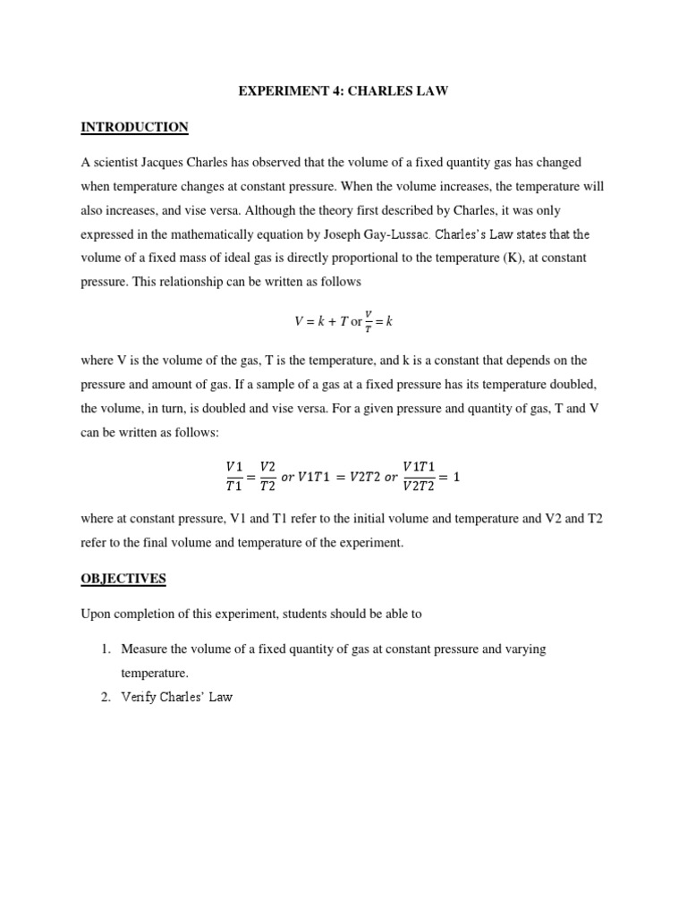Charles Law Experiment Verification | PDF | Gases | Temperature