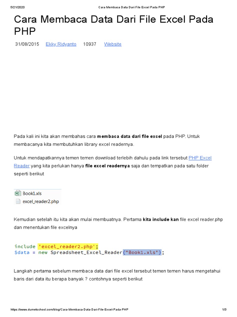 Cara Membaca Data Dari File Excel Pada PHP | PDF | Komputer