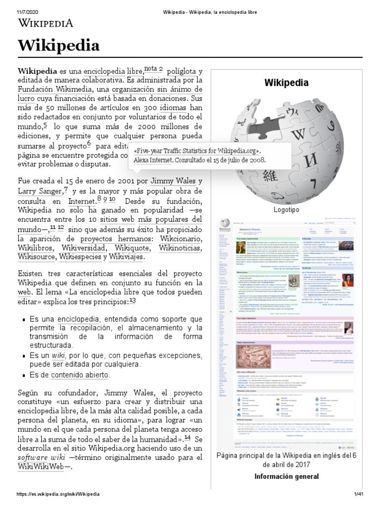Wikipedia - Wikipedia, La Enciclopedia Libre | PDF | Wikipedia ...