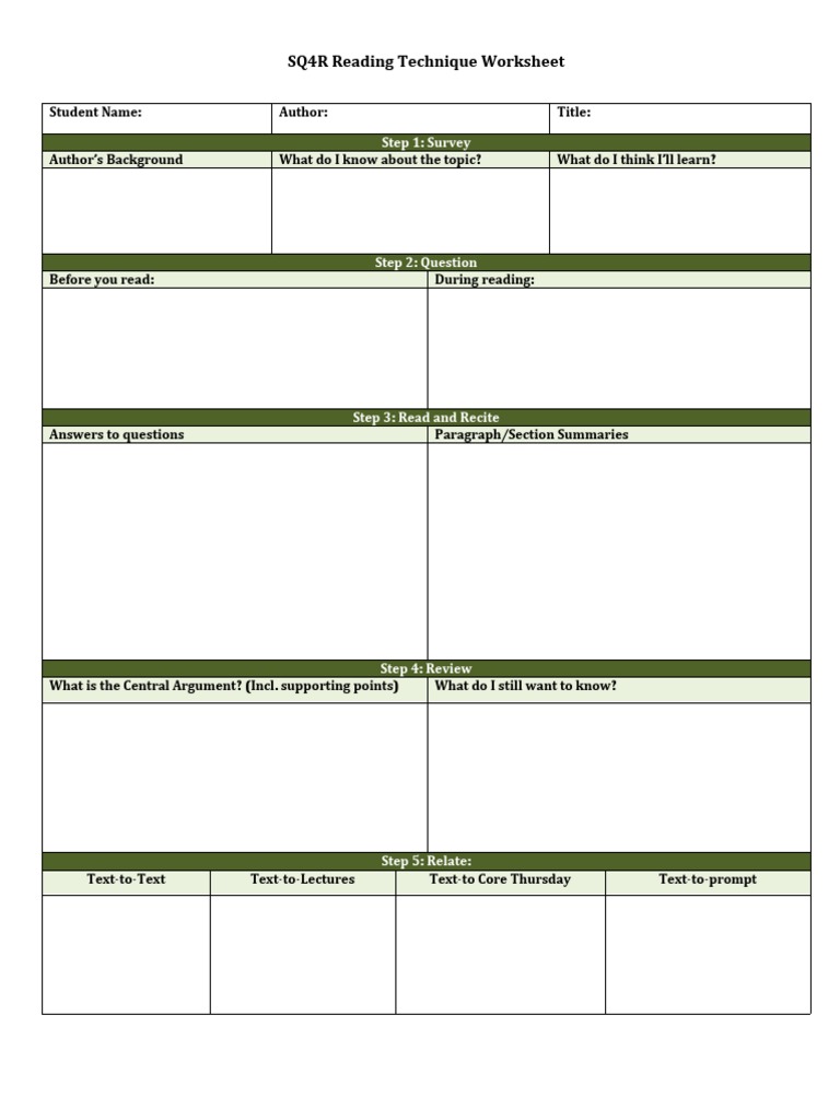 SQ4R Worksheet | PDF