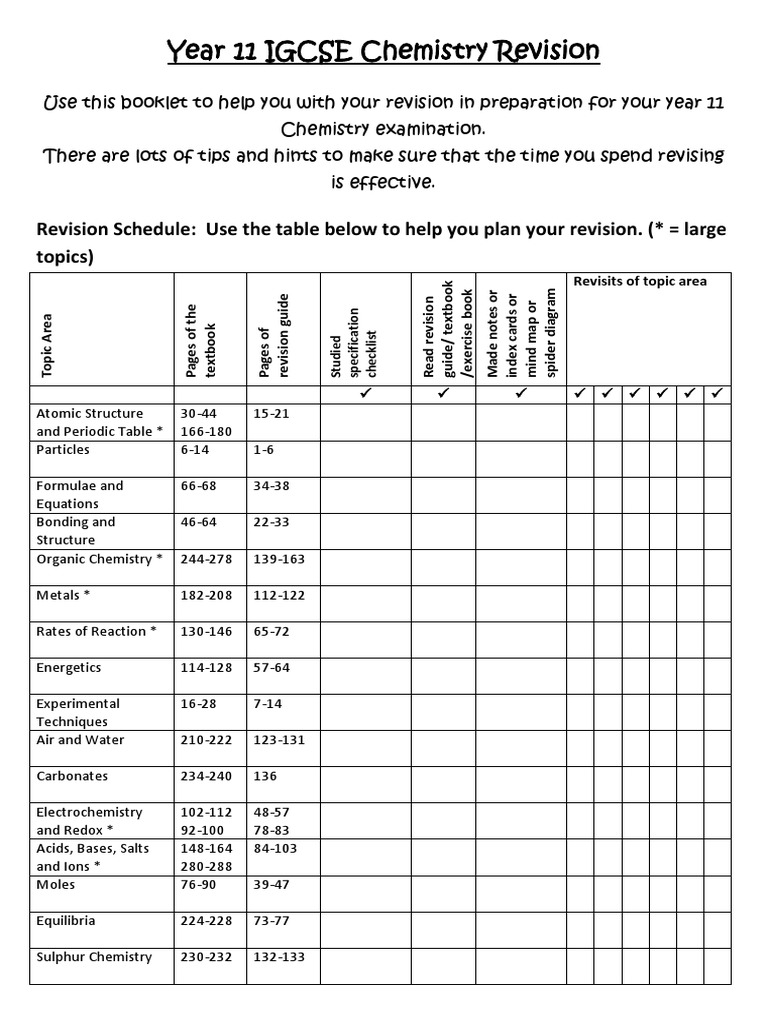 Year 11 Chemistry Revision Booklet | PDF | Multiple Choice | Test ...