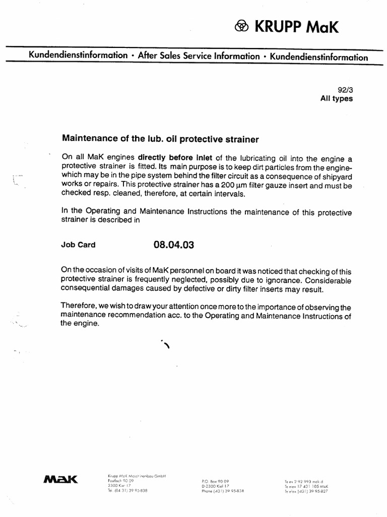 MAK Main Generator 8M25 Service Information | PDF | Turbocharger | Turbine