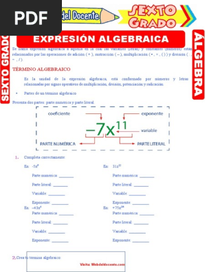 Hojas De Trabajo De Expresiones Algebraicas De Sexto Grado