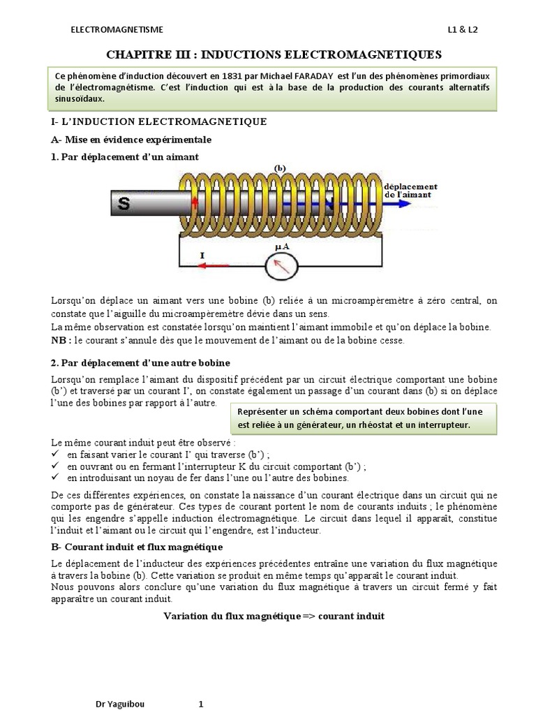 Chapitre 3 Induction Cours Sur L'electromagnetisme | PDF | Champ magnétique | Induction ...