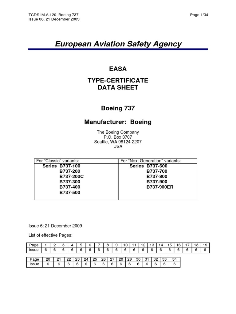 European Aviation Safety Agency: Easa Type-Certificate Data Sheet | PDF ...