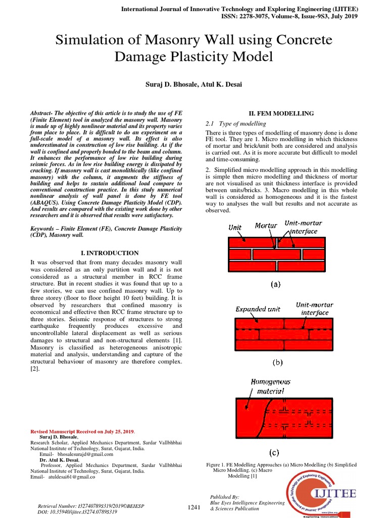 Simulation of Masonry Wall Using Concrete Damage Plasticity Model | PDF ...