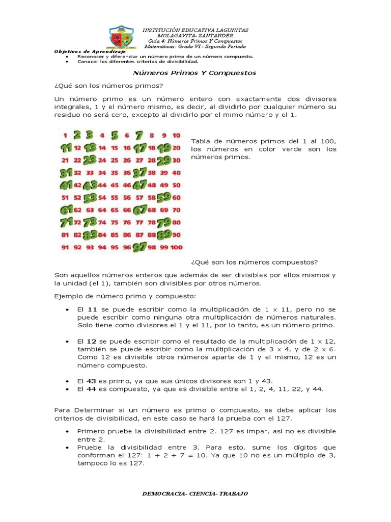 Numeros Primos Y Compuestos | Descargar gratis PDF | Número primo ...