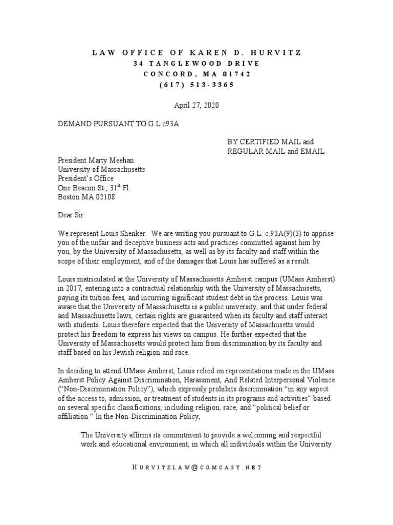 93A Demand To President of UMass | PDF | Boycott, Divestment And ...