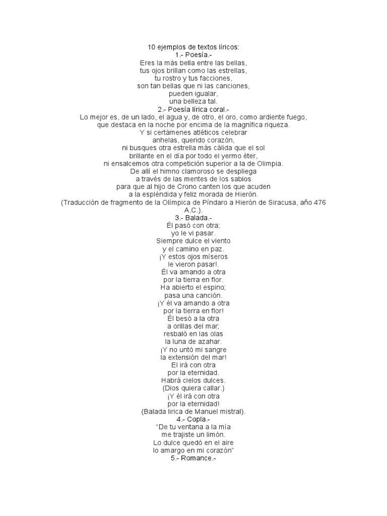 10 ejemplos de textos líricos | Poesía