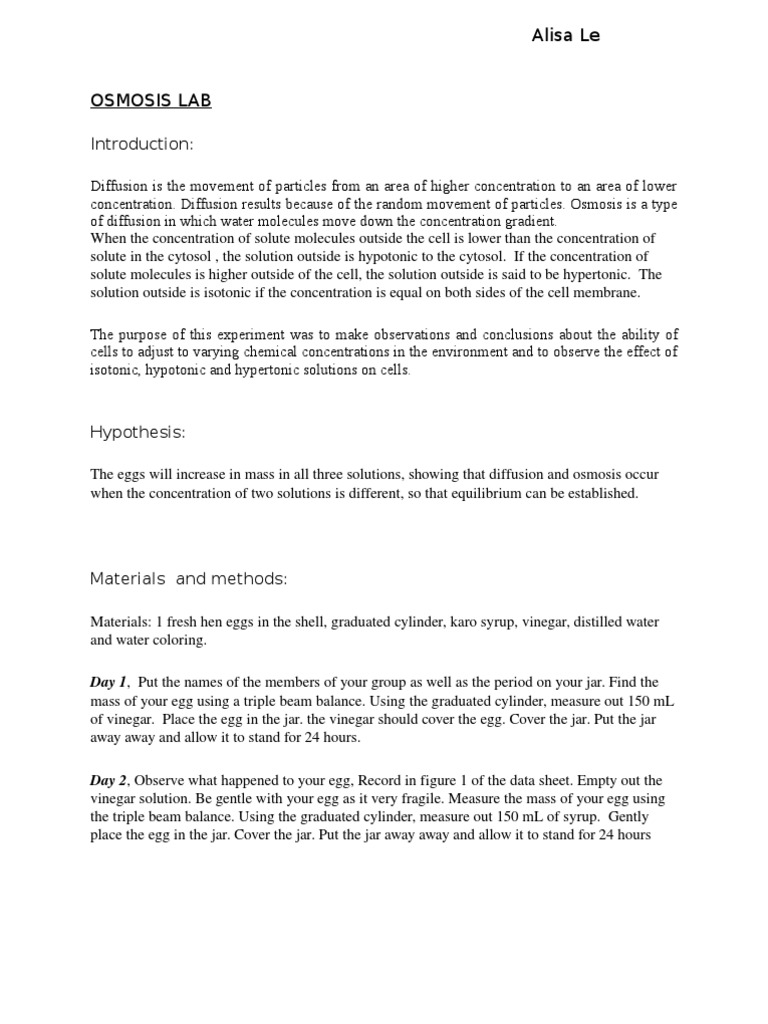 The Effects of Osmosis on Eggs: A Study of Isotonic, Hypotonic, and ...