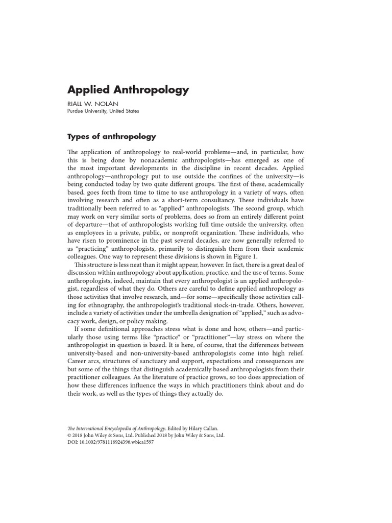 Applied Anthropology - Nolan2018 | PDF | Anthropology | Ethnography