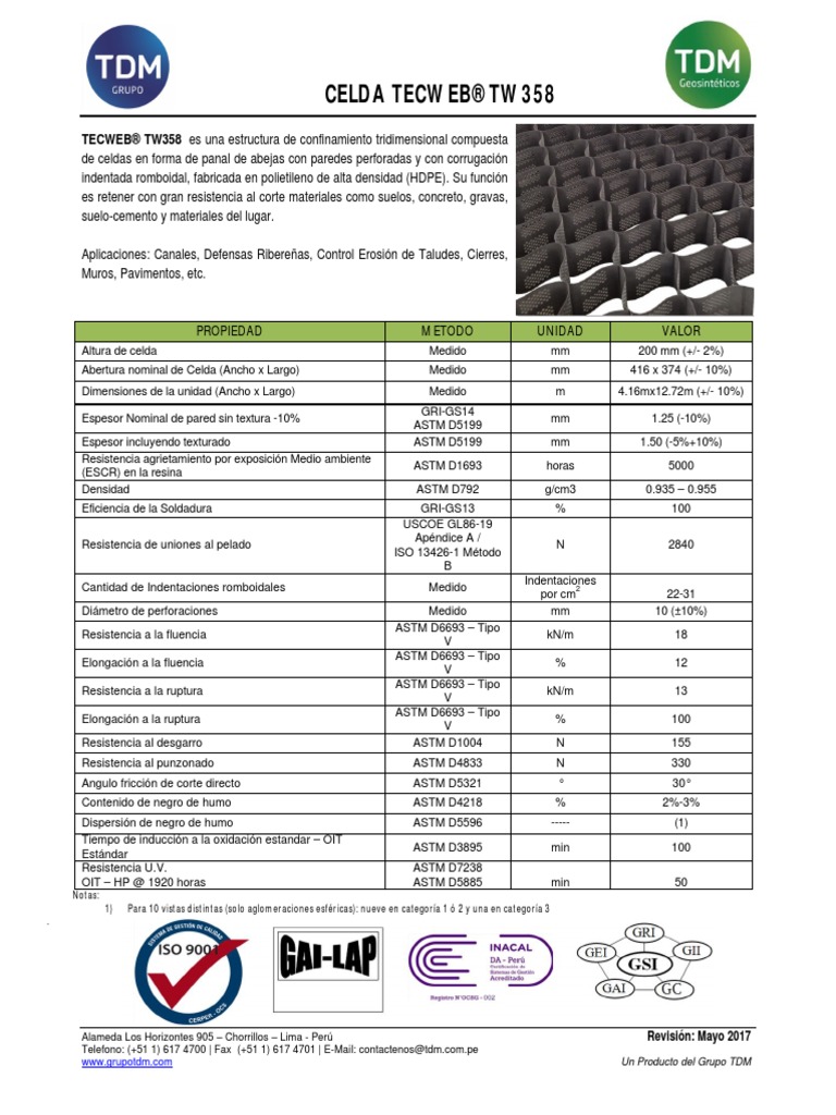 12 FICHA TECNICA CELDA - TecWeb - TW358 | PDF | Química | Materiales