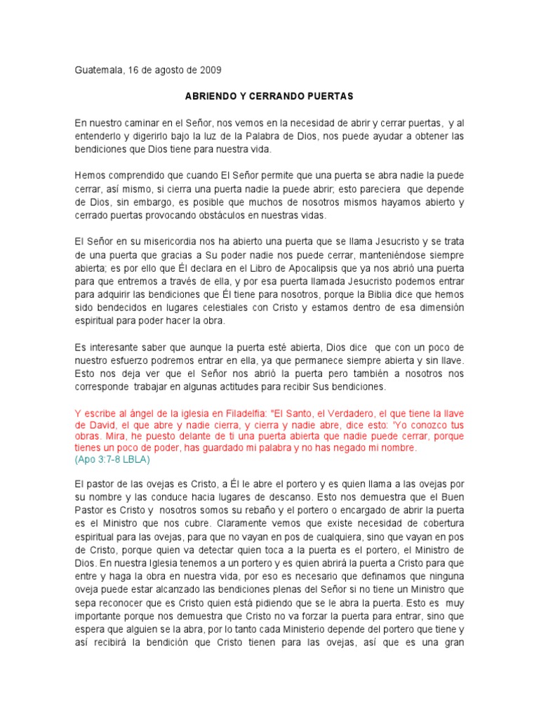 Abriendo y Cerrando Puertas | PDF | Oración | Perdón