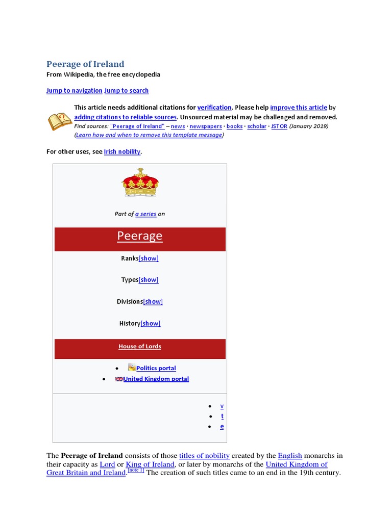 Peerage of Ireland | PDF | Noble Titles | Nobility