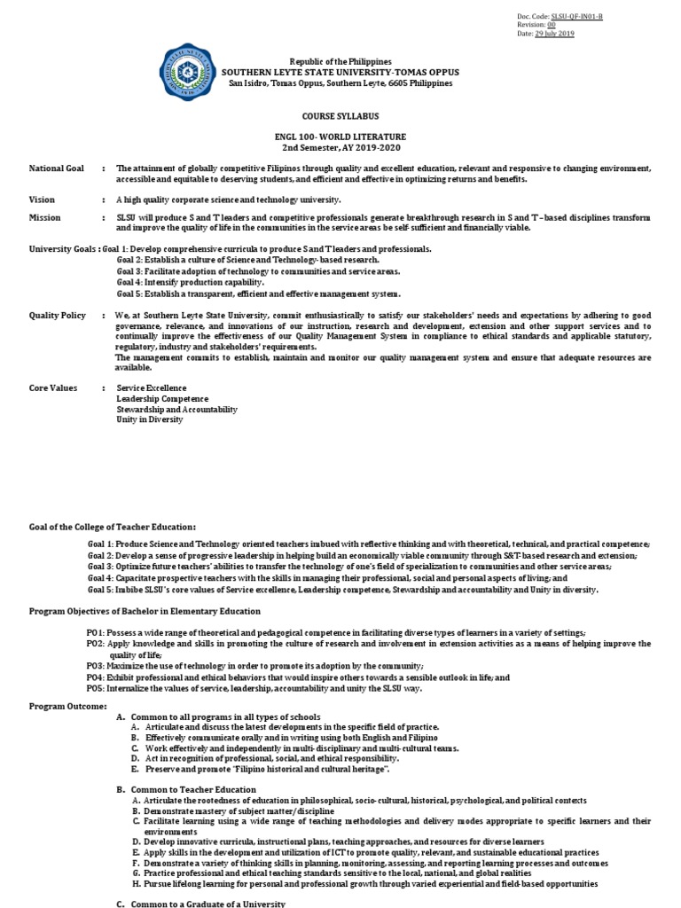 World Literature Syllabus for BEED Students | PDF | The Decameron ...