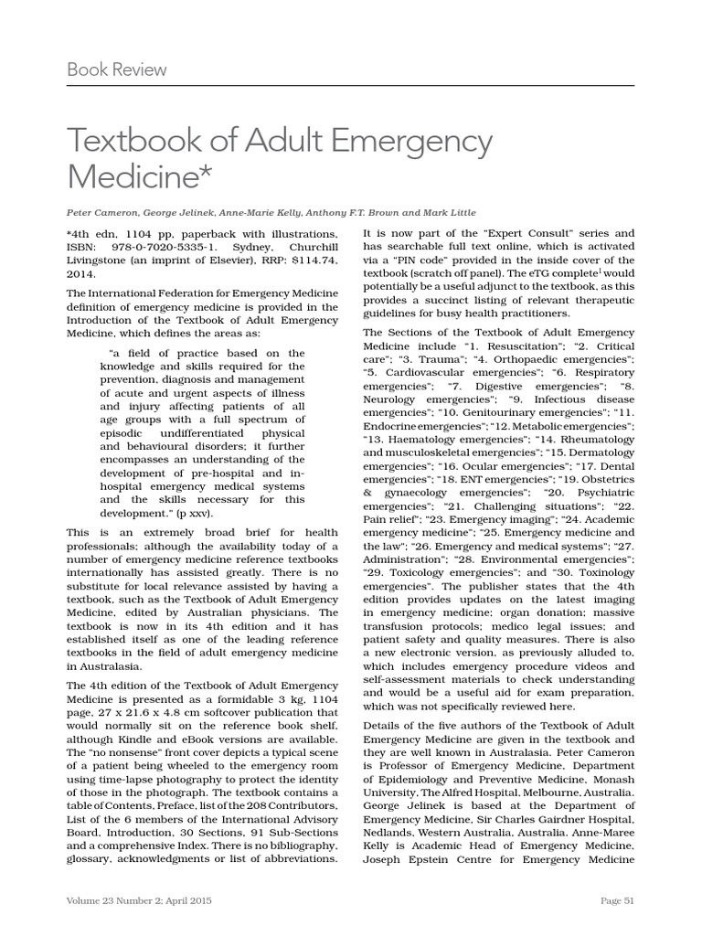 Textbook of Adult Emergency Medicine : Book Review | PDF | Physician ...