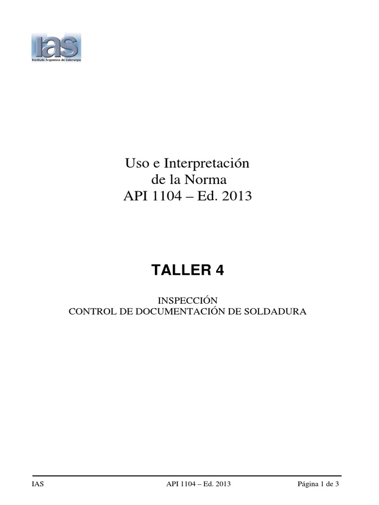 TP Taller 4 API 1104 (Ed 2013) | PDF | Soldadura | Construcción