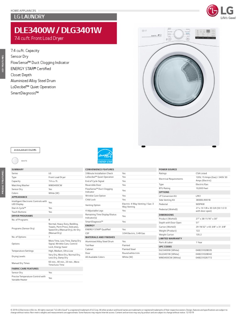 DLE3400W / DLG3401W: LG Laundry LG Laundry | PDF | Clothes Dryer ...