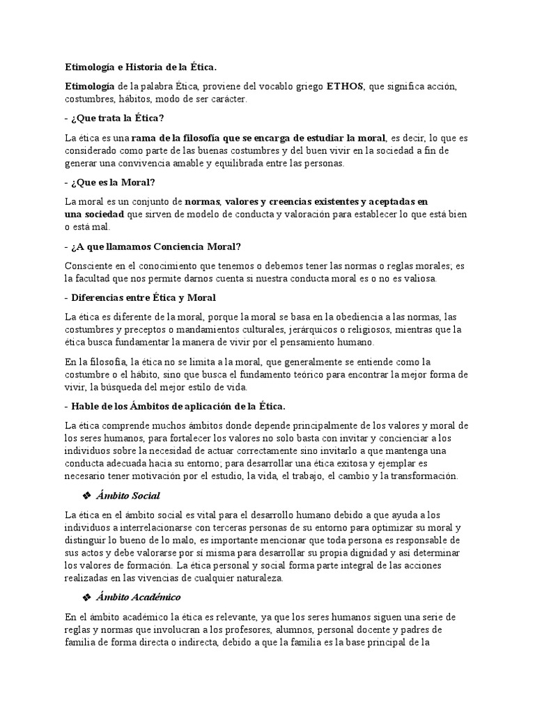 Etimología e Historia de La Ética | PDF | Moralidad | Comportamiento