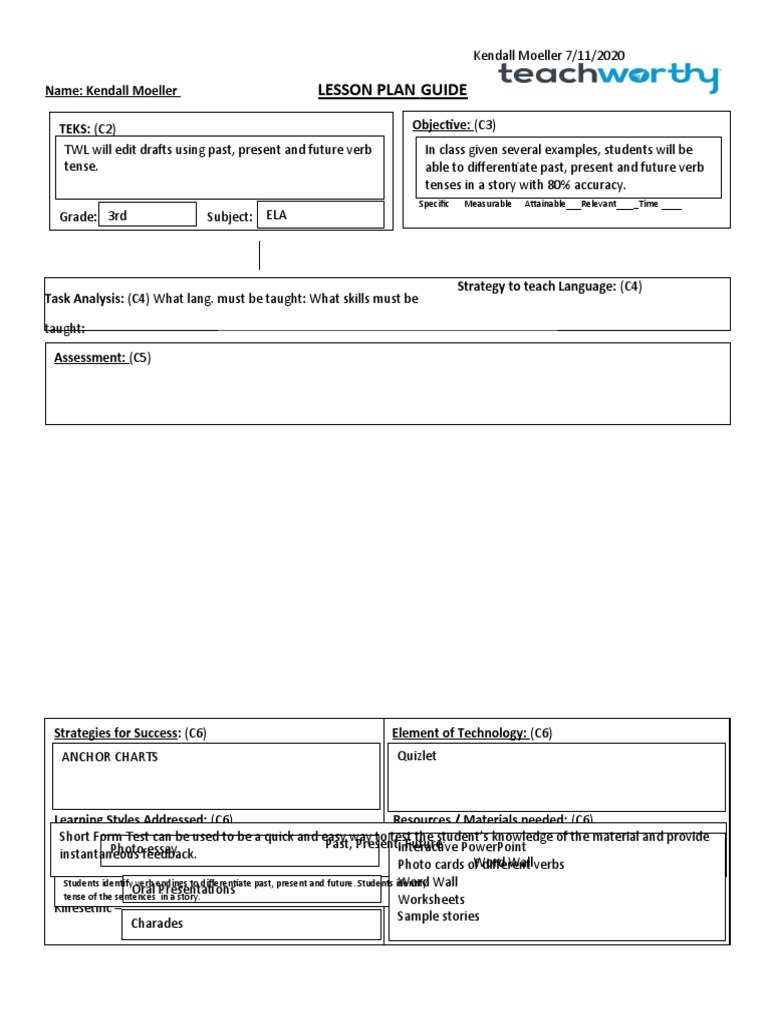 Lesson Plan Guide LPG Word-Jc-1 | PDF | Lesson Plan | Verb