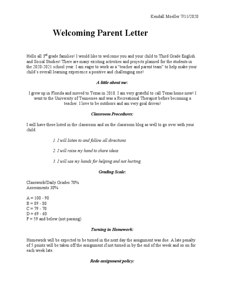 cbm8 - Welcoming Parent Letter | PDF