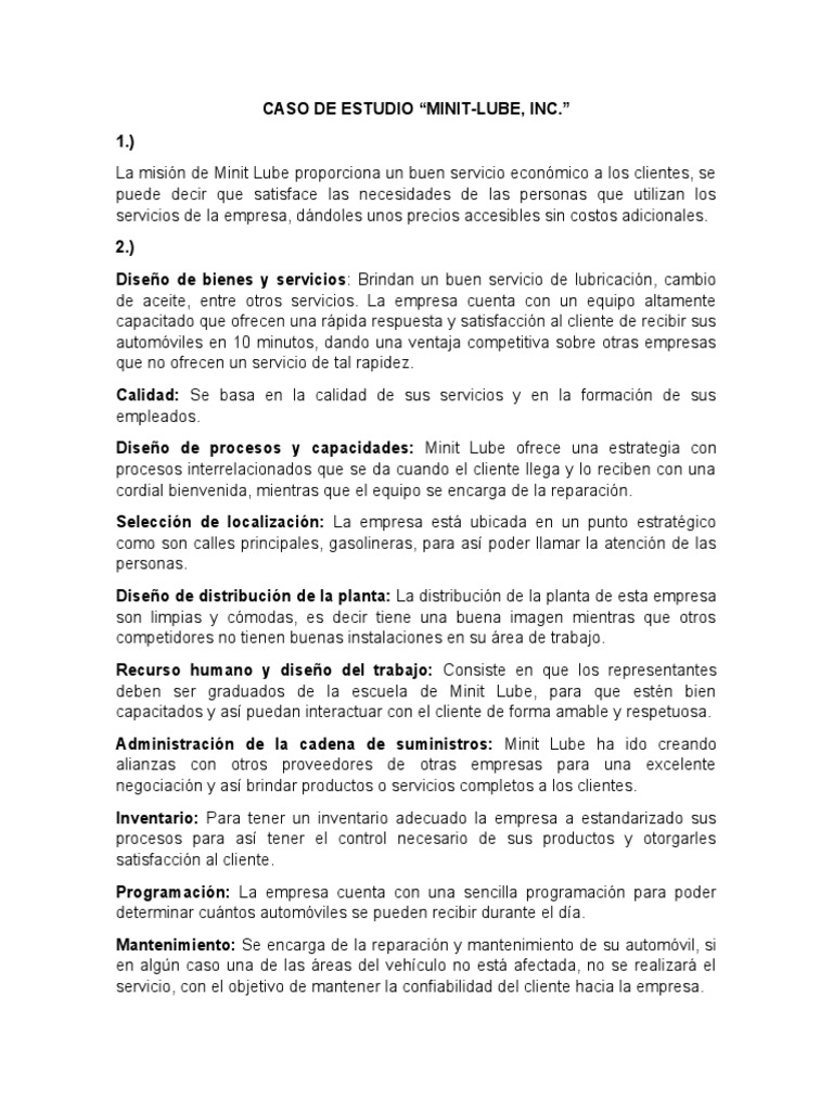 Estrategias de Éxito de Minit Lube | PDF | Calidad (comercial) | Diseño