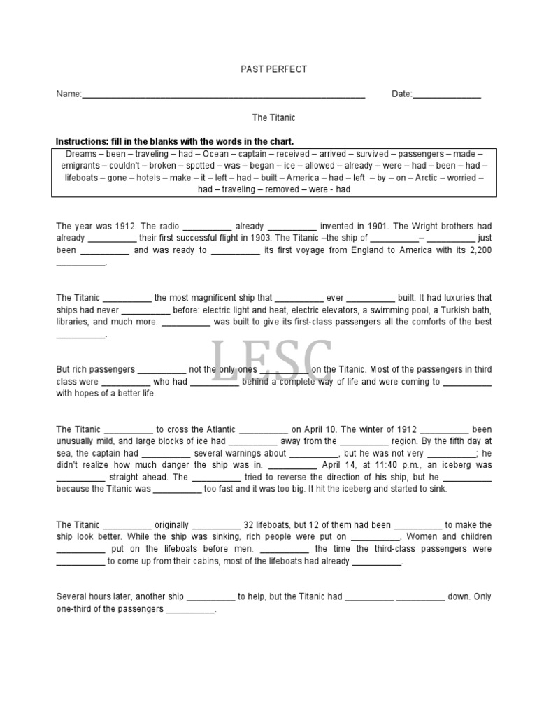 The Past Perfect Tense of the Titanic | PDF | International Maritime ...