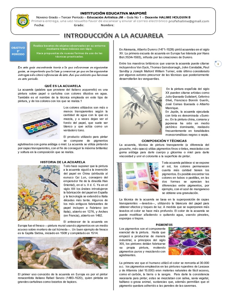 Artística 3P - 9° - Guia 1 | PDF | Pintura con acuarelas | Tecnicas ...