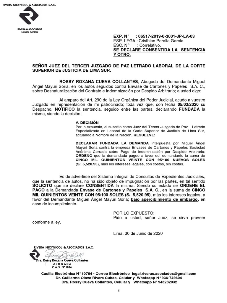 Se Declare Consentida Sentencia | PDF | Sentencia (ley) | Esfera pública