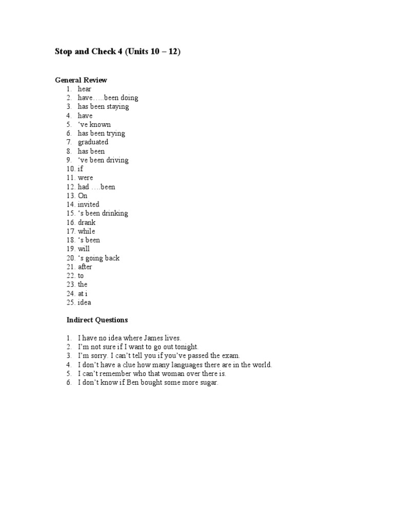 Stop and Check 4 - Units 10 To 12 | PDF