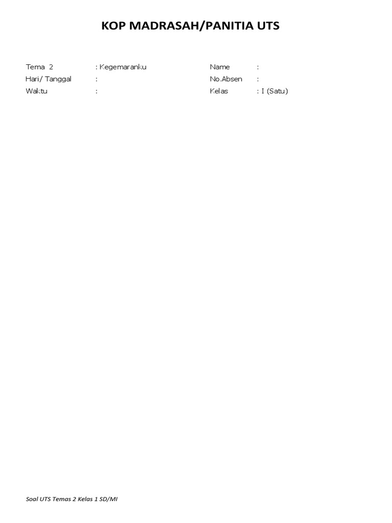 Soal Uts Tema 2 Kls 1 | PDF