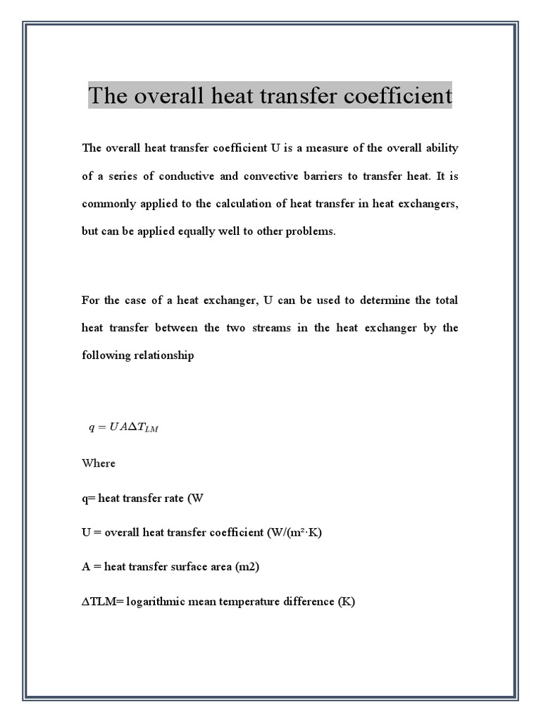 The Overall Heat Transfer Coefficient | PDF | Heat Transfer | Non ...