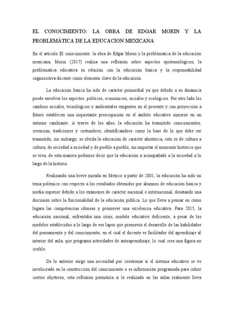 Edgar Morin | PDF | Aprendizaje | Conocimiento