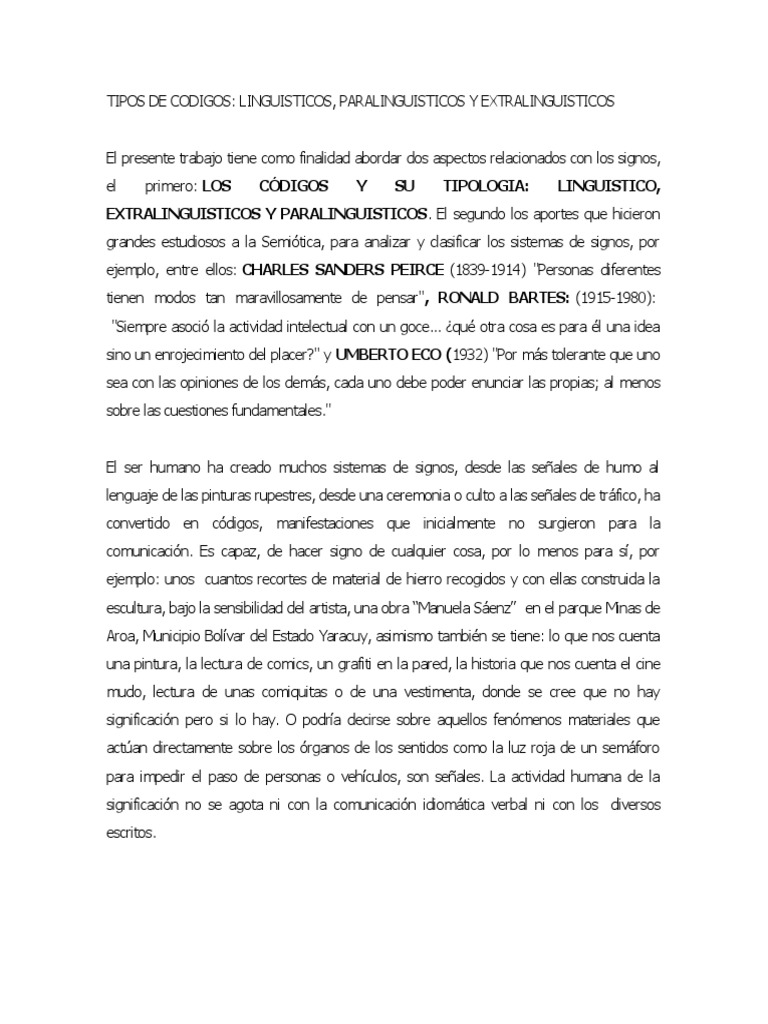Codigos Linguisticos, Paralinguiticos y Extralinguisticos | PDF ...