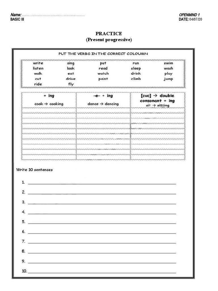 Present Progressive Rules Affirmative Practice - PNG | PDF