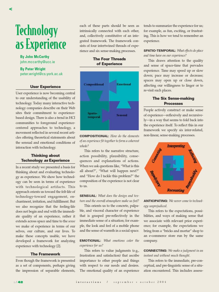 Technology As Experience: The Four Threads of Experience | PDF ...