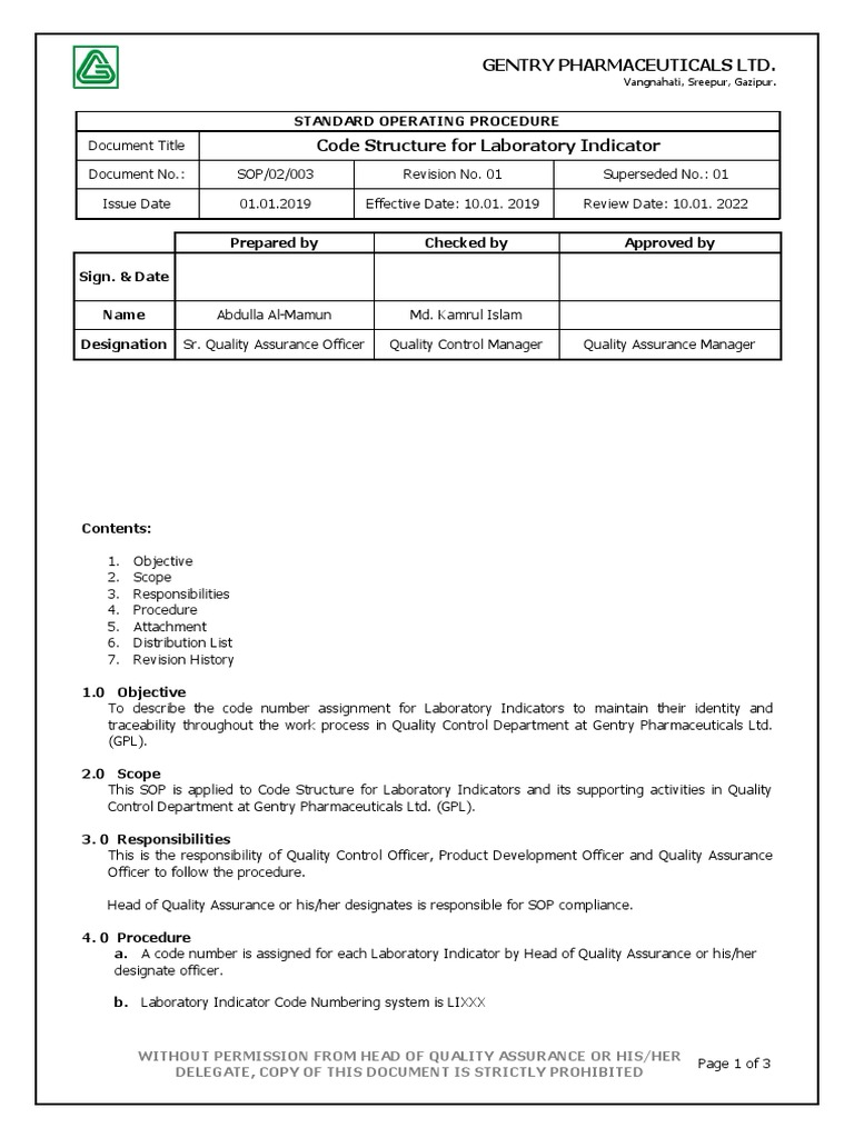 20.SOP-Code Structure For Indicator | PDF | Quality Assurance | Business