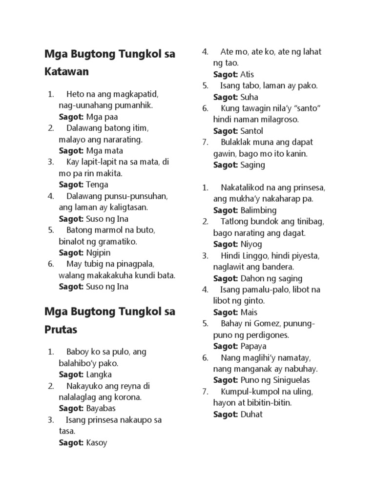 Mga Bugtong | PDF