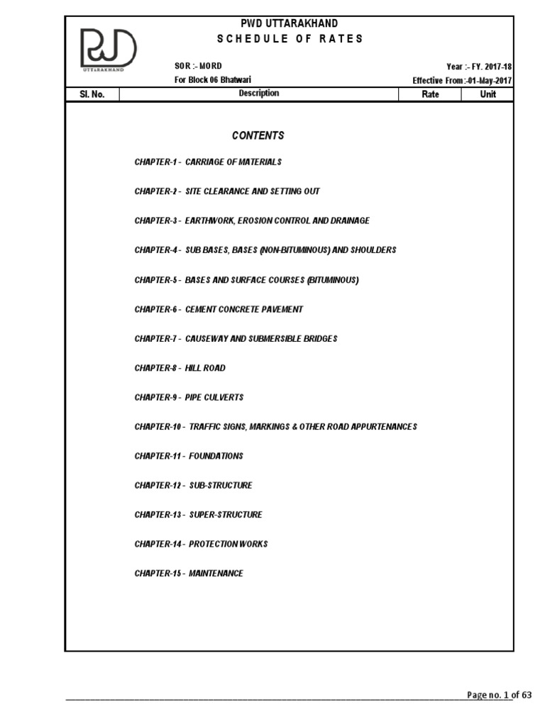 Block 06 Bhatwari - SoR - MORD | PDF | Masonry | Construction Aggregate