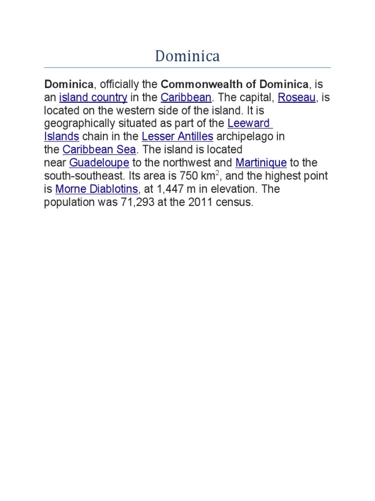 Dominica: Dominica, Officially The Commonwealth of Dominica, Is | PDF