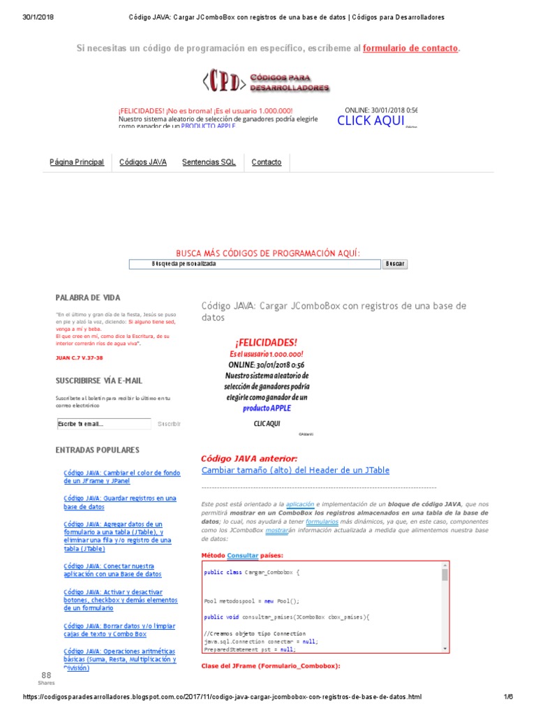 Código JAVA - Cargar JComboBox Con Registros de Una Base de Datos ...