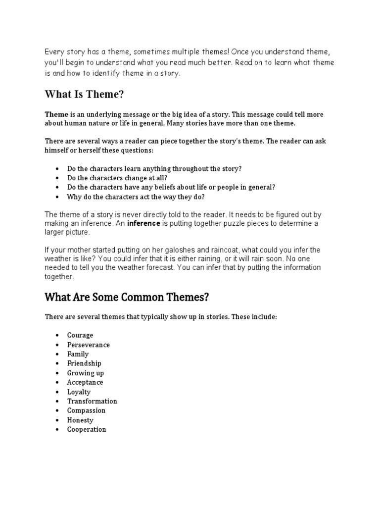 What Is Theme?: What Are Some Common Themes? | PDF | Inference