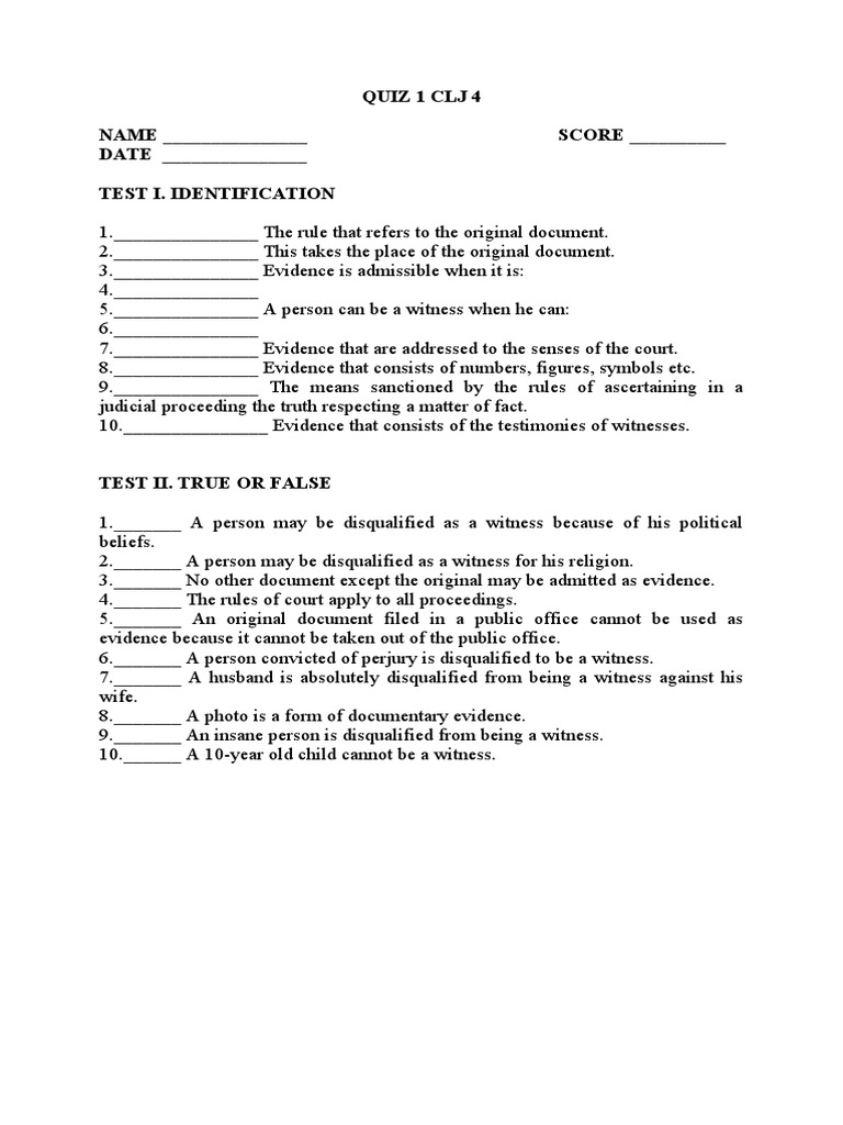 Quiz 1 CLJ 4 2018 | PDF